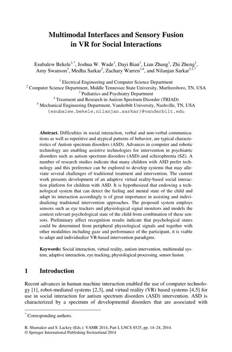 pdf multimodal interfaces and sensory fusion in vr for social interactions