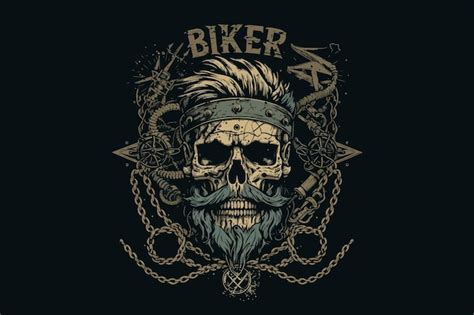 Premium Vector Skull Biker Vector Illustration For Tshirt
