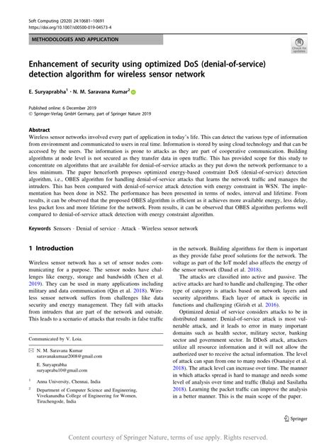 enhancement of security using optimized dos denial of service detection algorithm for wireless