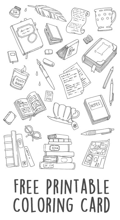 Free Printable Coloring Card For Book Lovers And Writers Printable
