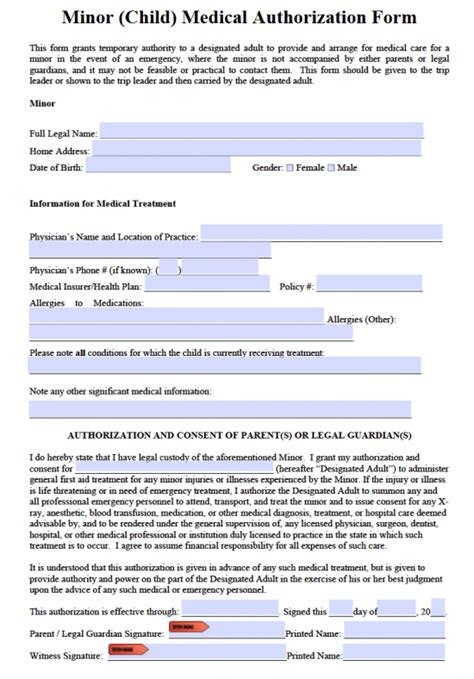 Printable Medical Consent Form Minor Pdf Printable Forms Free Online