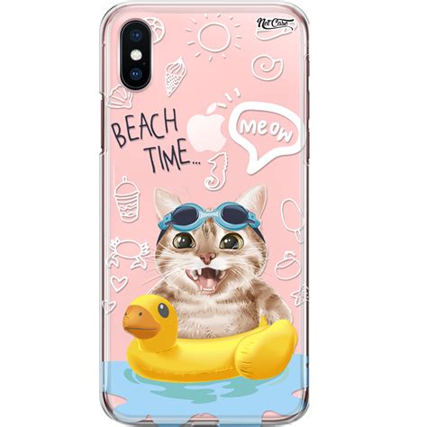 Capa Silicone NetCase Transparente Meow Cat Beach Time Street Case