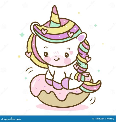 Illustration Cute Unicorn Vektor Sweet Cupcake Donut Cartoon Pony Pferd