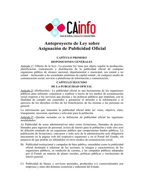 Anteproyecto de Ley sobre Asignación de Publicidad Oficial