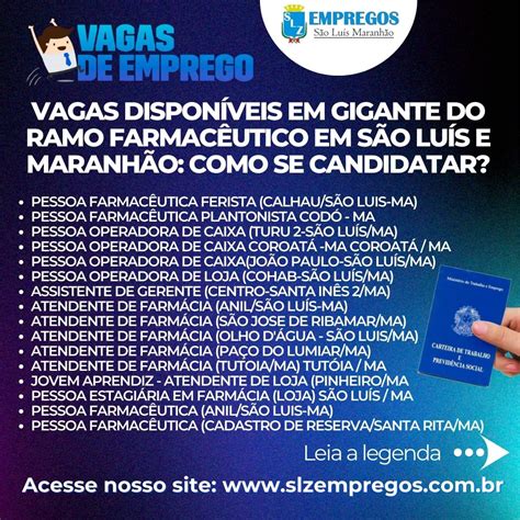 VAGAS DISPONÍVEIS EM GIGANTE DO RAMO FARMACÊUTICO EM SÃO LUÍS COMO SE
