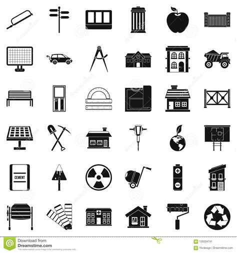 Iconos Fijados Estilo Simple Del Edificio Ilustración del Vector