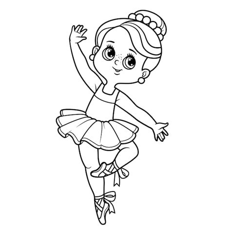 Linda niña bailarina de dibujos animados en tutú y zapatos puntiagudos