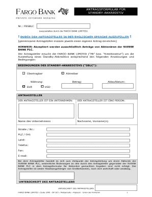 Ausfüllbar Online ANTRAGSFORMULAR FR STANDBY AKKREDITIV Fax Email