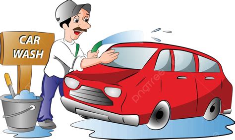 Man Washing A Red Carillustration Carwash Shampoo Vector Vector Carwash Shampoo Vector Png