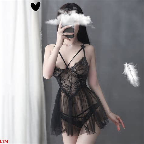 Váy ngủ công chúa voan lưới xuyên thấu gợi cảm A174 đen Sexy Miu