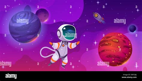 Un astronaute de dessin animé explorant le système solaire dans l