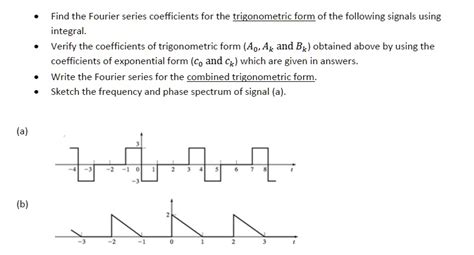 solved find the fourier series coefficients for the trigonometricform of the following signals