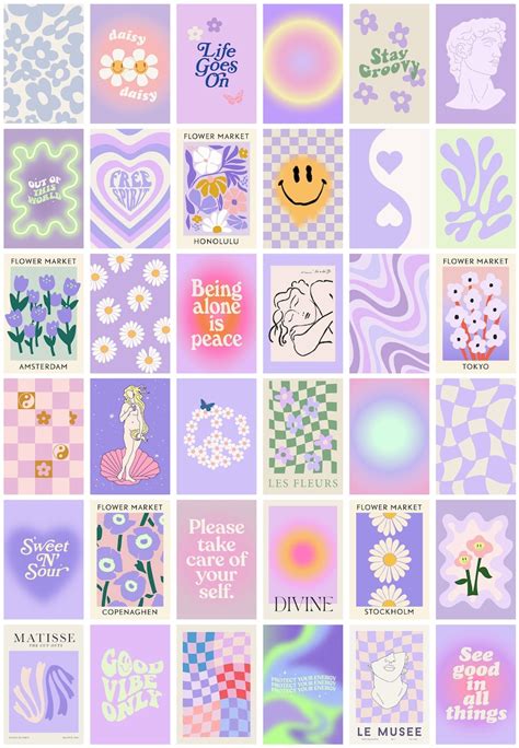 Purple Aesthetic Wall Collage 36 Pcs 4x6 In Danish Pastel Etsy