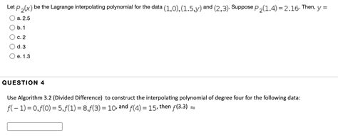 solved let p2 x be the lagrange interpolating polynomial