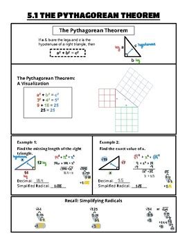 Right Triangles Pythagorean Theorem Notes Completed By Ashley Adams