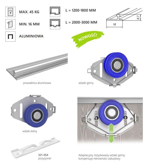 Zestaw MITRA do 2 drzwi przesuwnych aluminium dł 180 cm Valcomp