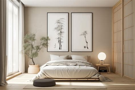 Premium AI Image Modern Scandinavian Style Bedroom Design Generative AI