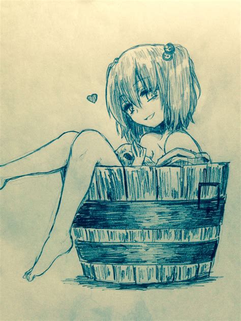 Safebooru 1girl Bangs Bare Legs Bare Shoulders Barefoot Blush Bucket Commentary Request Efukei