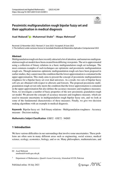 pdf pessimistic multigranulation rough bipolar fuzzy set and their application in medical