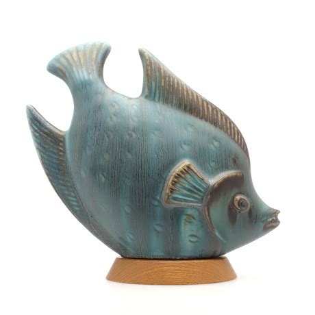 GUNNAR NYLUND Figurin fisk glaserat stengods signerad Rörstrand