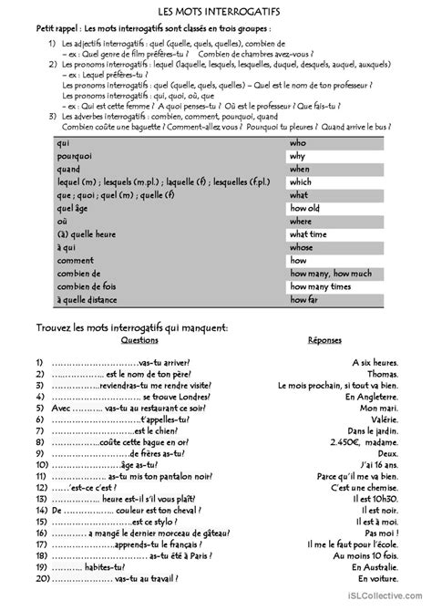 Exercice Fle Les Pronoms Interrogatifs Exercices Imprimer