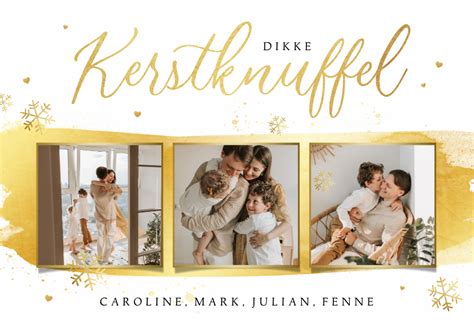 Kerstkaart Kerstknuffel Goud Verf Foto Sneeuw Kaartje2go