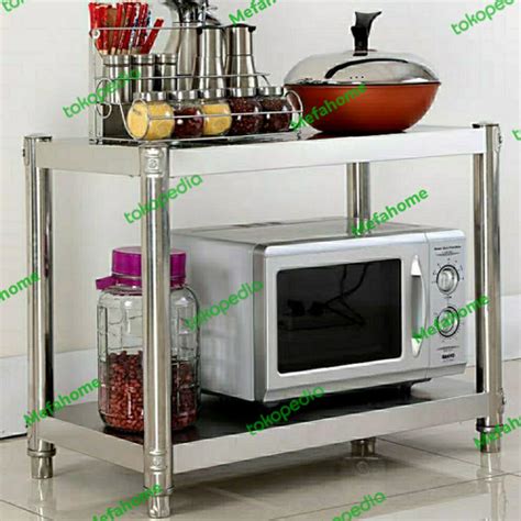 Jual Rak Microwave Dua Susun Stainless Steel Portable Rak Dapur