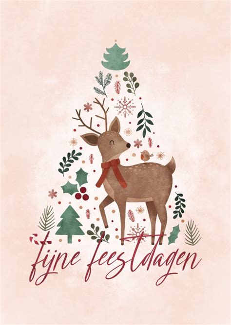 Kerstkaartje Met Hert En Roodborstje In Kaartje2go