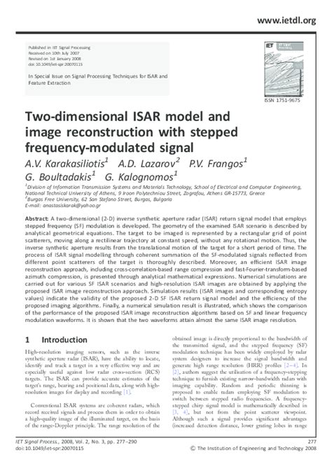 pdf two dimensional isar model and image reconstruction with stepped frequency modulated