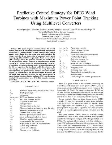 pdf predictive control strategy for dfig wind turbines with maximum power point tracking using