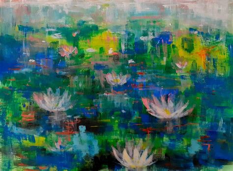 Water Lilies Acrylic Painting By Nektaria Artfinder Water Lilly
