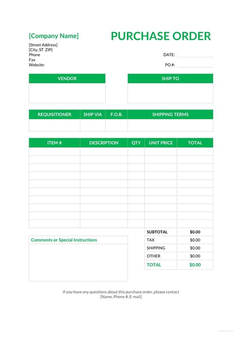 Free Printable Purchase Order Template