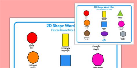 2D Shape Word Mat Romanian Translation Teacher Made