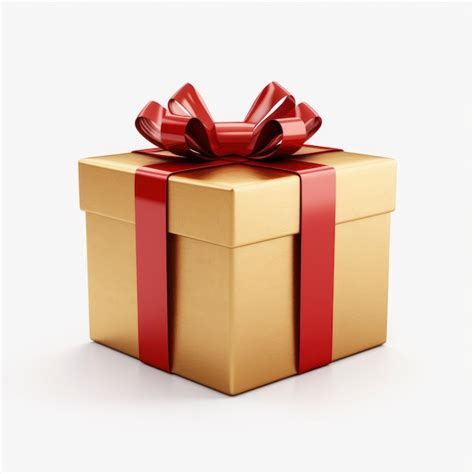 Premium Photo Golden Gift Box With Red Ribbon