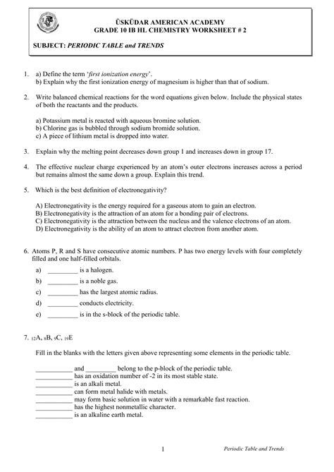 Chemistry Periodic Table Worksheet Ii Cabinets Matttroy