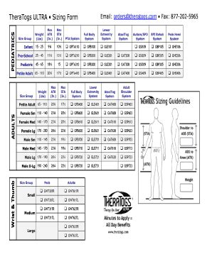 Fillable Online Theratogs Ultra Sizing Form Email Orderstheratogsbcomb