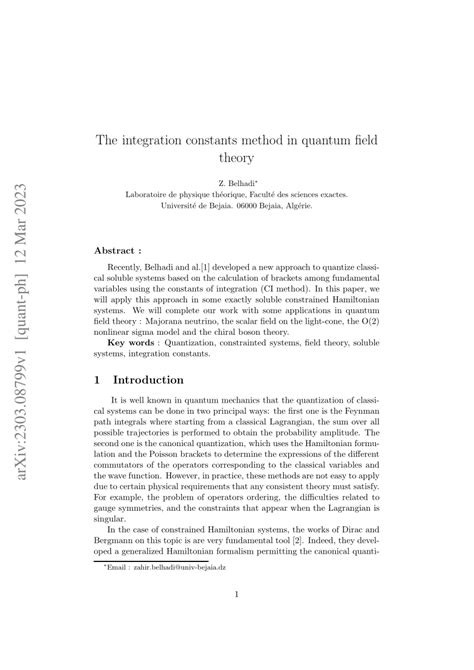 pdf the integration constants method in quantum field theory
