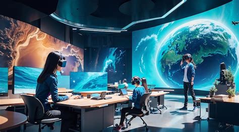 Premium Ai Image A Futuristic Classroom With Holographic Displays