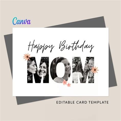 A Happy Birthday Card For Mom With Three Photos And Flowers On The