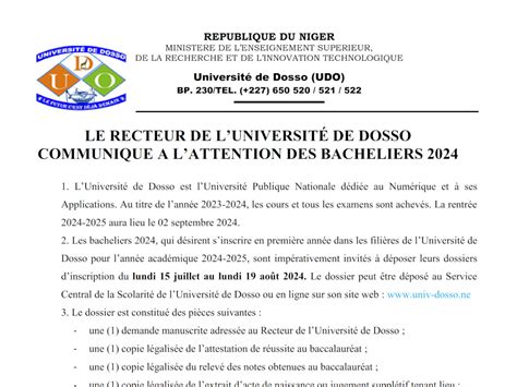 Ouverture des inscriptions pour lannée académique 2024 2025