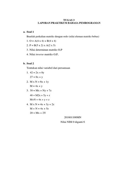 matrix operations and linear equations a report on programming language laboratory assignment 3