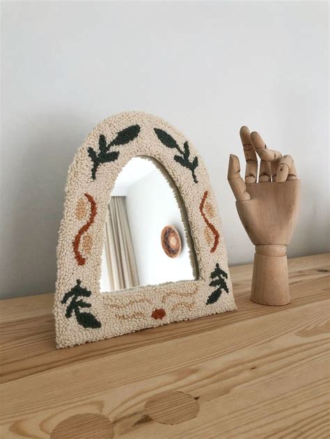 Punch Needle Mirror Handmade Mirror Tufted Minimal Decor Wall