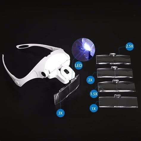 Loupes Loupes Lampe à LED pour tête Bijoutier Bandeau loupe