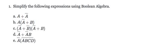 solved 1 simplify the following expressions using boolean