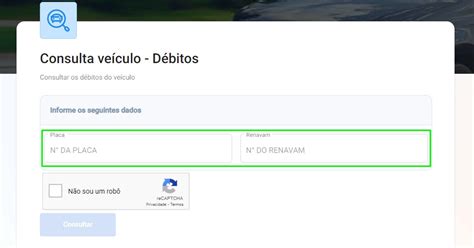 Print da tela mostrando a área de consulta de débitos do site do Detran DF