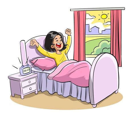 la jolie fille se réveille illustration de dessin animé de vecteur
