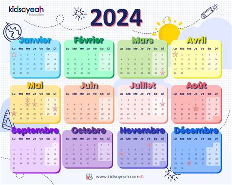 Calendrier 2024 pour enfants en PDF Apprendre à s organiser