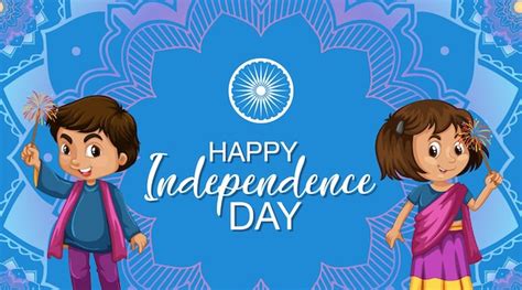 Free Vector Indian Independence Day Poster With Cartoon Character