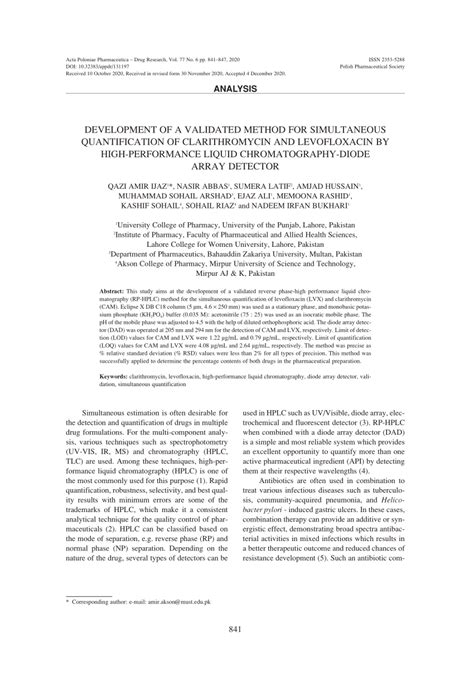 pdf development of a validated method for simultaneous quantification of clarithromycin and