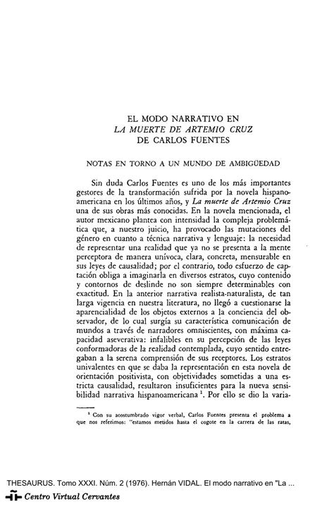 El Modo Narrativo En La Muerte De Artemio Cruz De Carlos Fuentes
